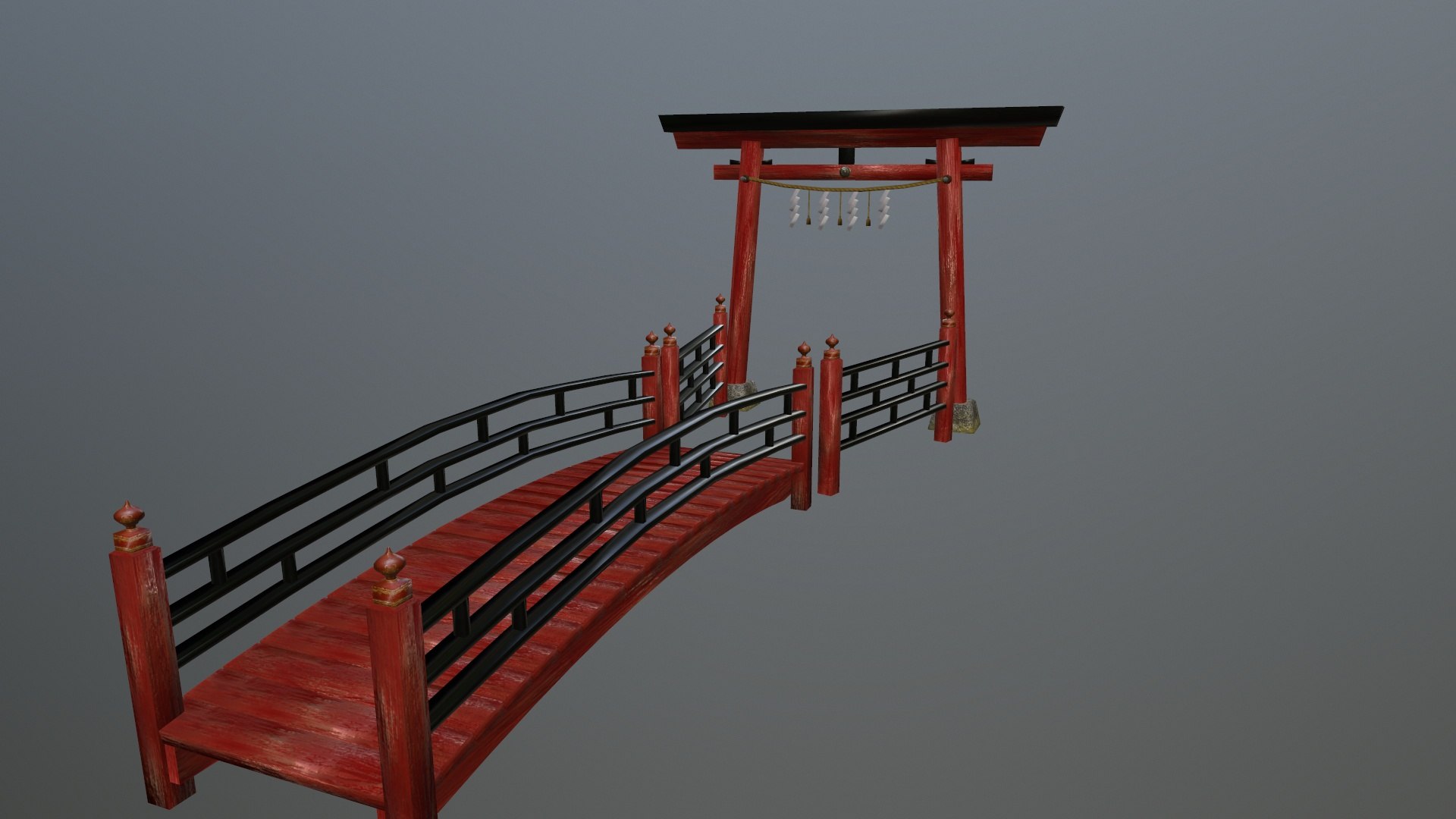 Japanese Bridge Fence Torii 3d Model