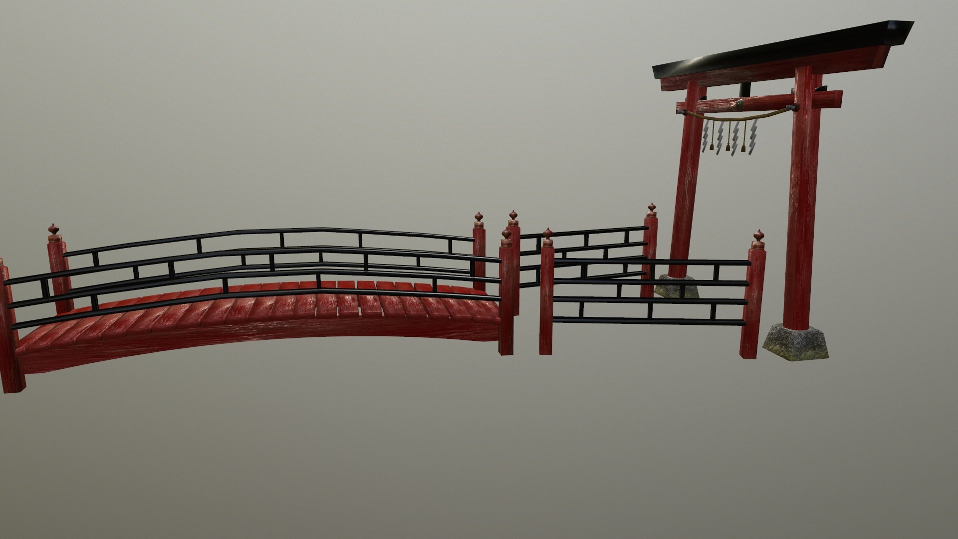 Japanese Bridge Fence Torii 3d Model
