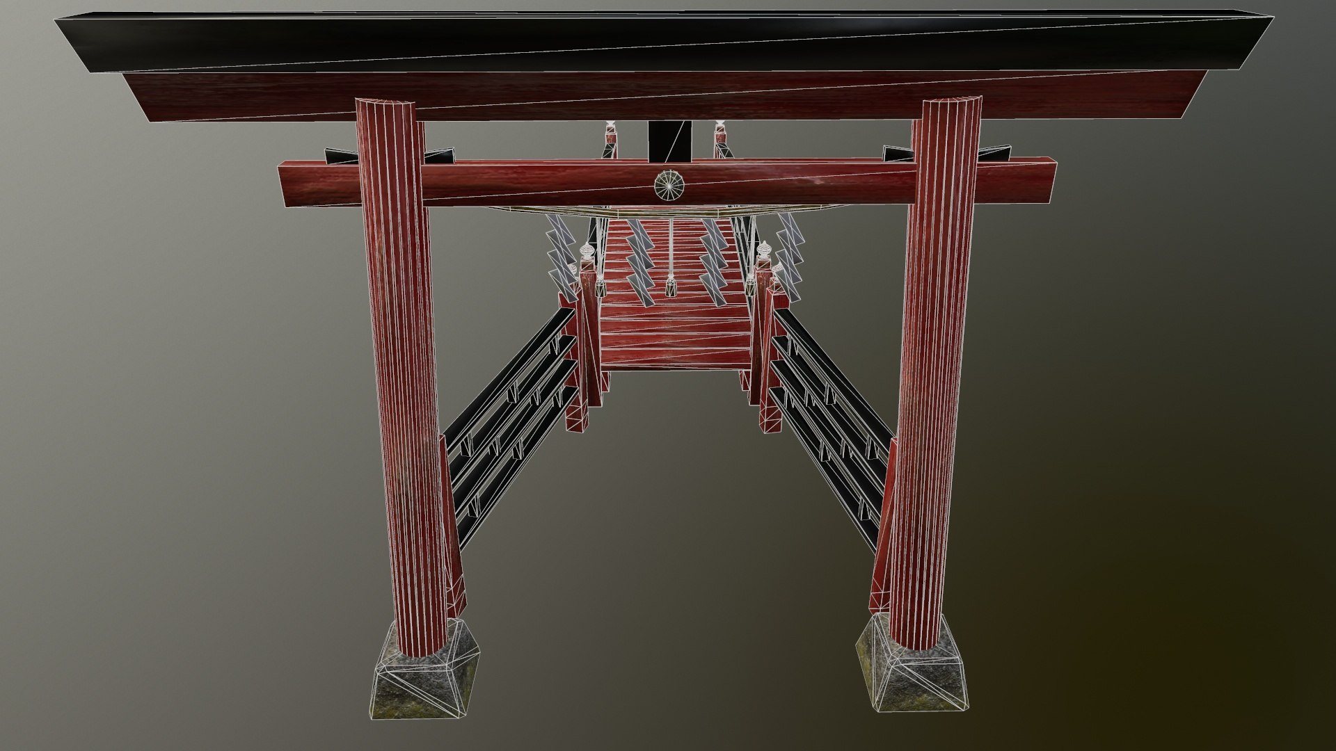 Japanese Bridge Fence Torii 3d Model
