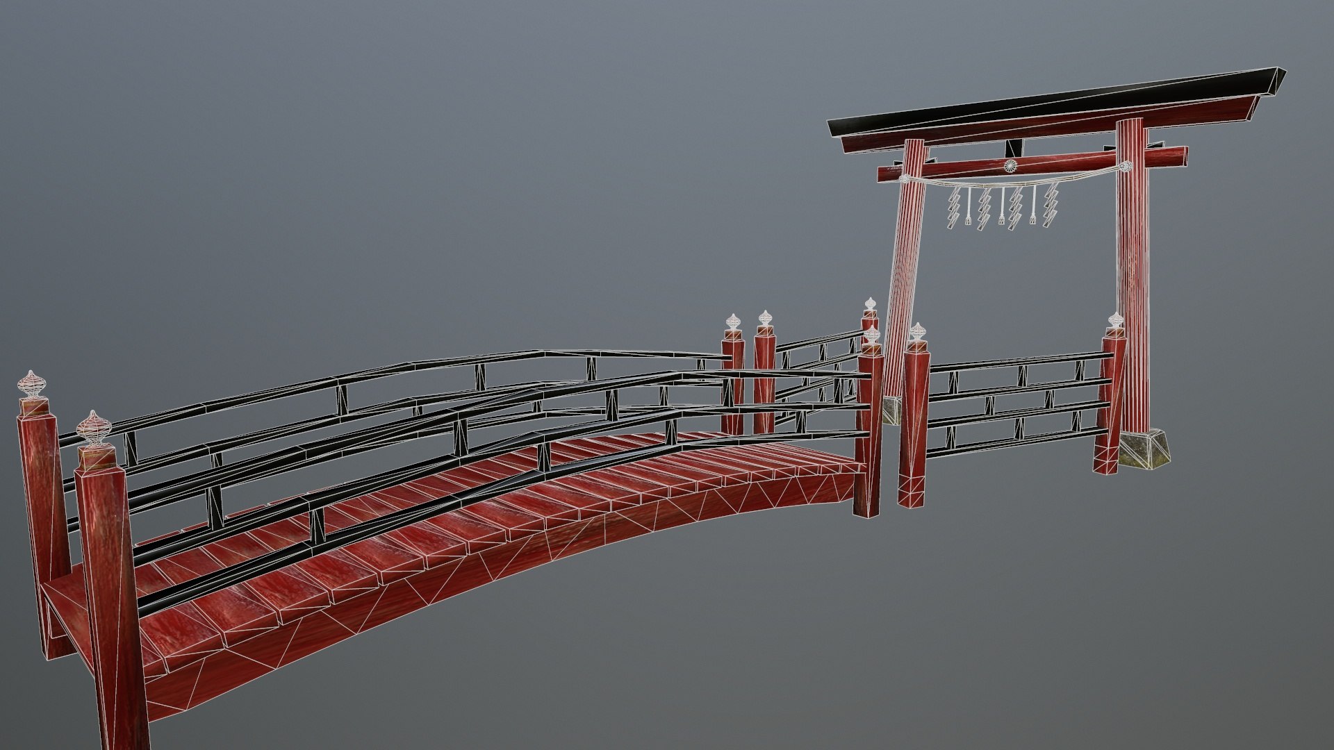 Japanese Bridge Fence Torii 3d Model