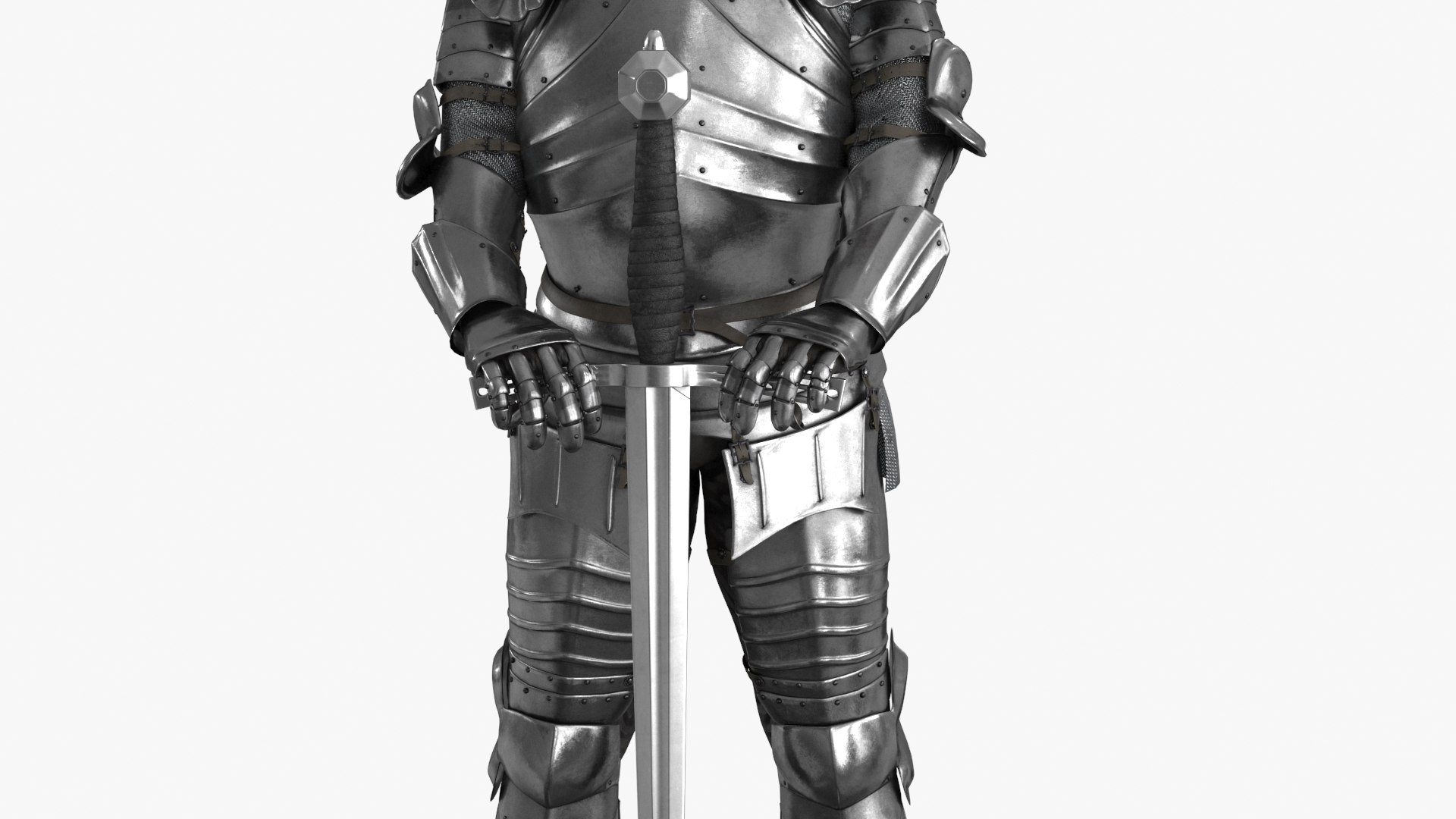 3D Medieval Knight Gothic Plate Armor Two-Handed Sword pose3 model ...