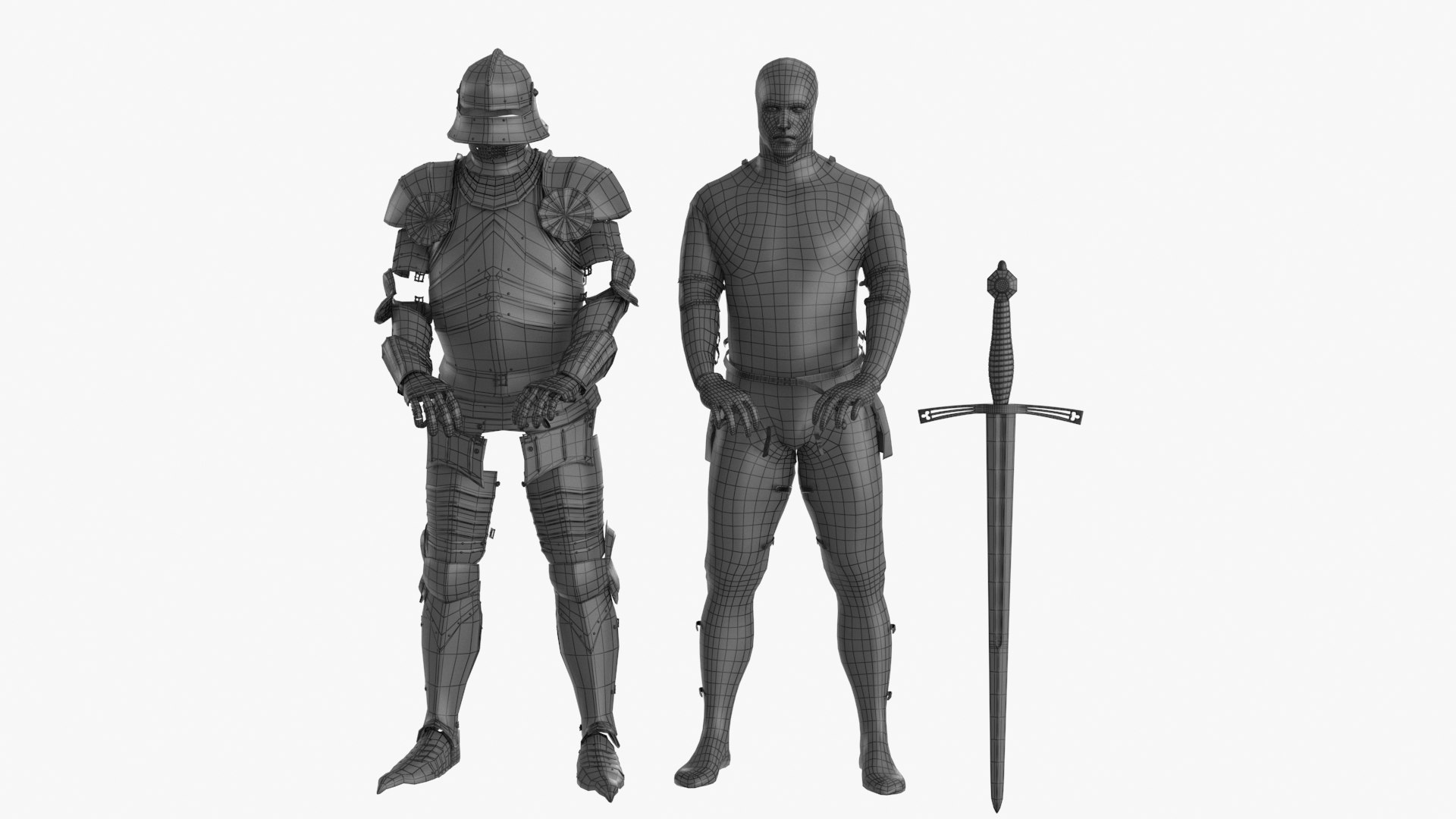 3D Medieval Knight Gothic Plate Armor Two-Handed Sword Pose3 Model ...