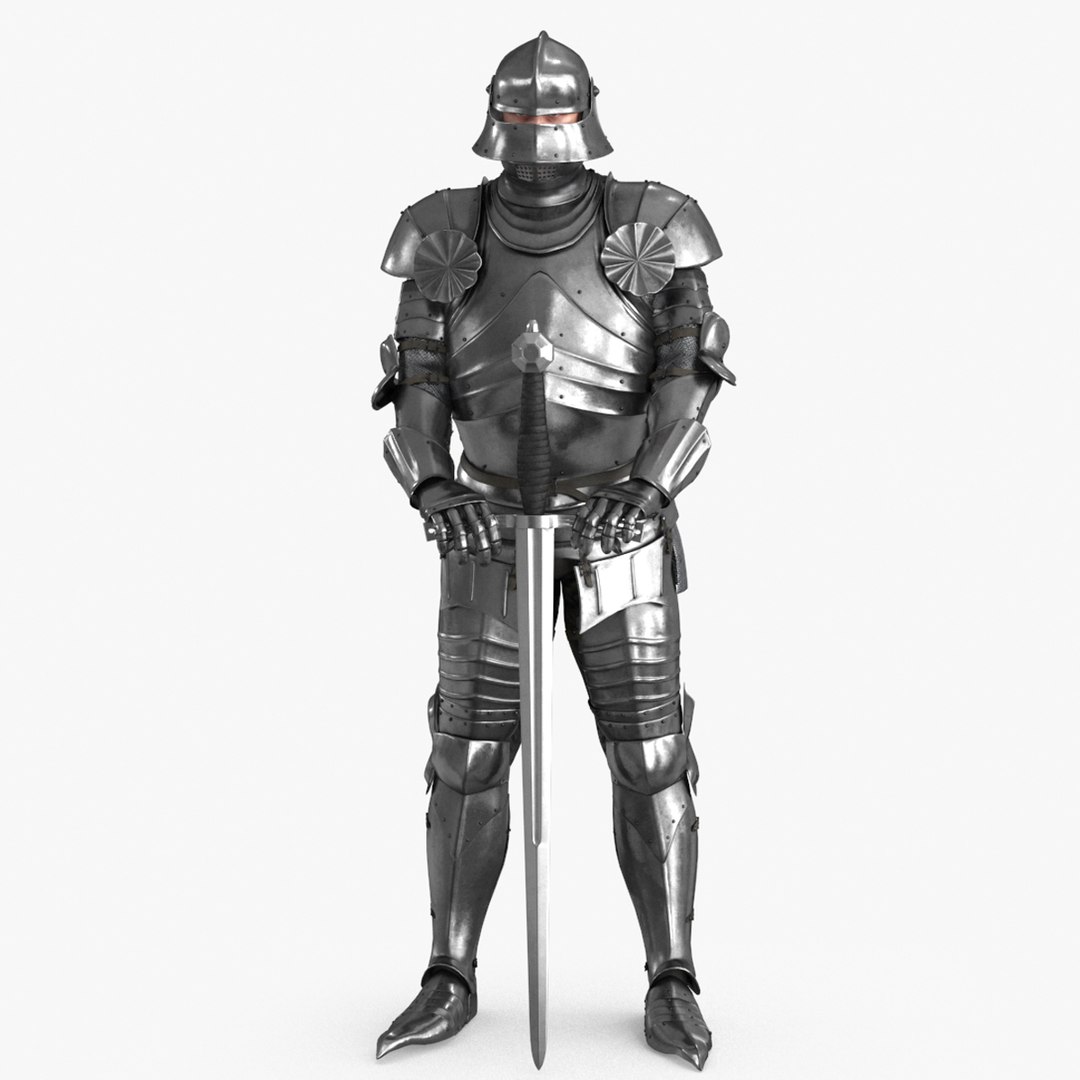 3D Medieval Knight Gothic Plate Armor Two-Handed Sword Pose3 Model ...