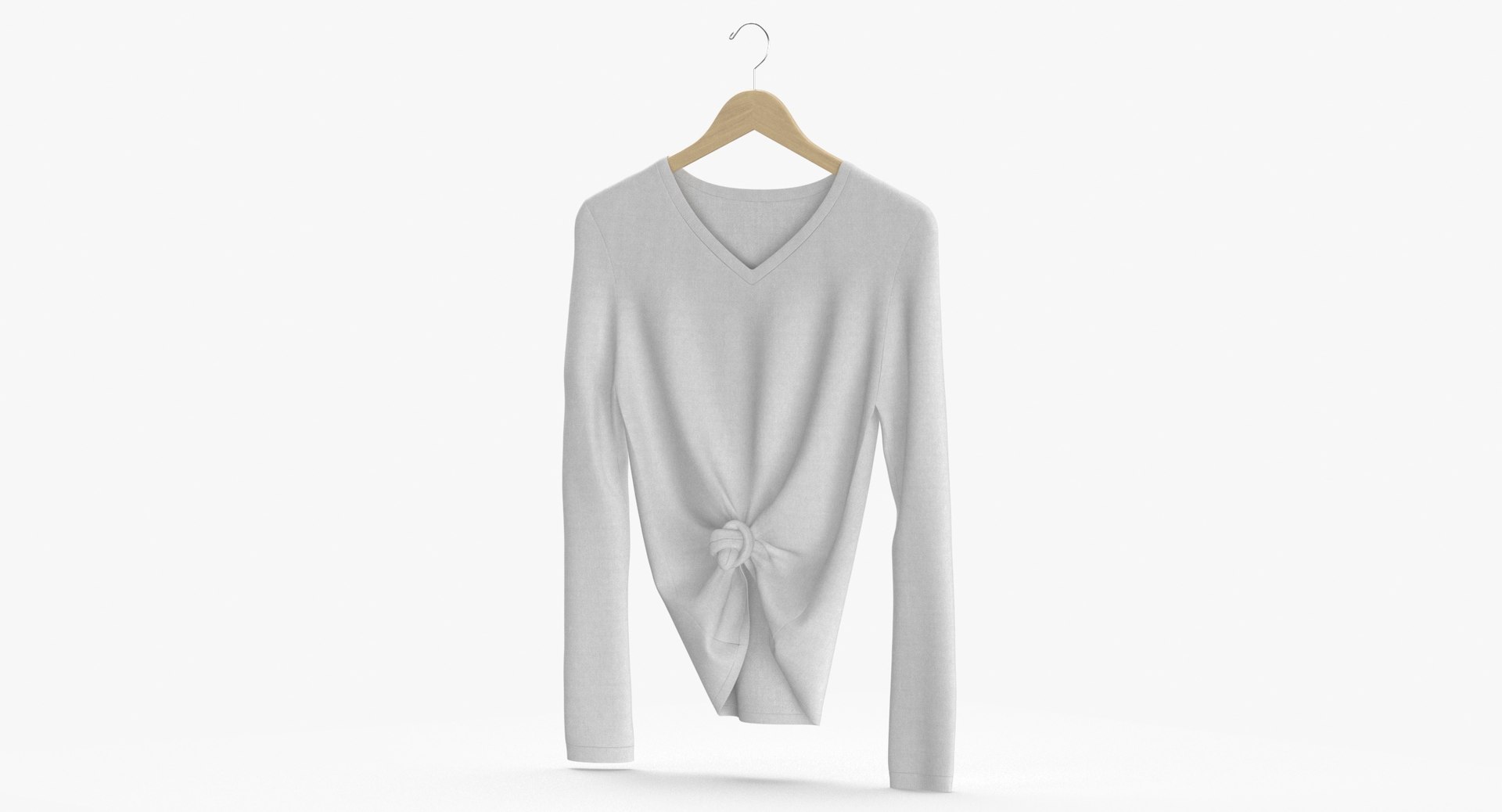 3D Long Sleeve Hanging Female V Neck Knotted White Blank And Branded ...