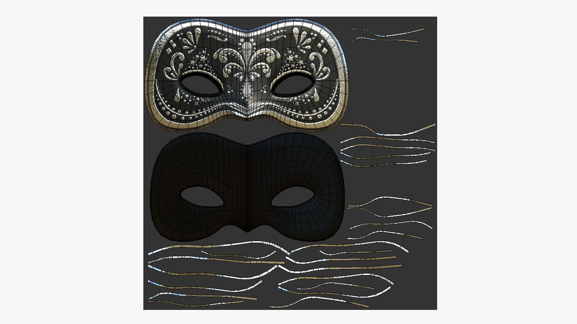 3D Carnival Mask F01 Black Silver - Costume Character Design ...