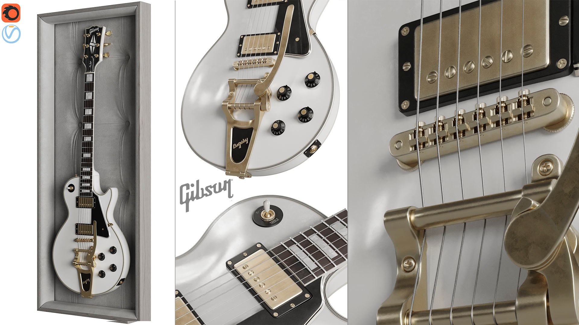 3D Gibson Les Paul Guitar In A Decorative Frame - TurboSquid 2249631