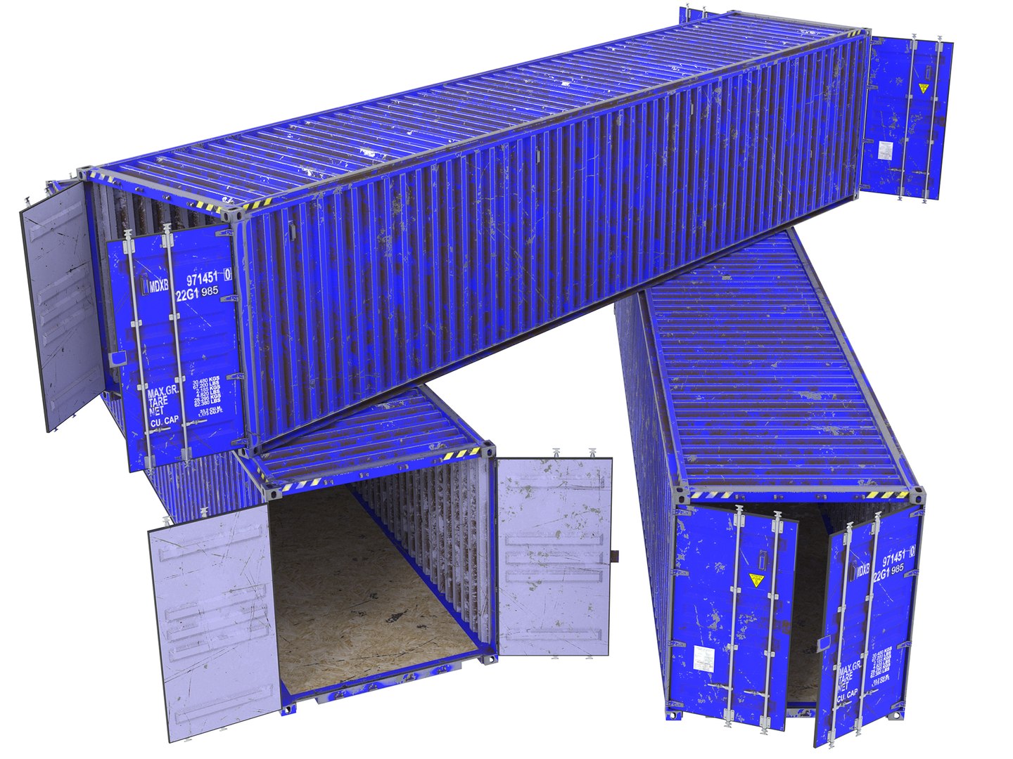 Two-door 40ft Scratched Dirty Blue Container Model - TurboSquid 1807279