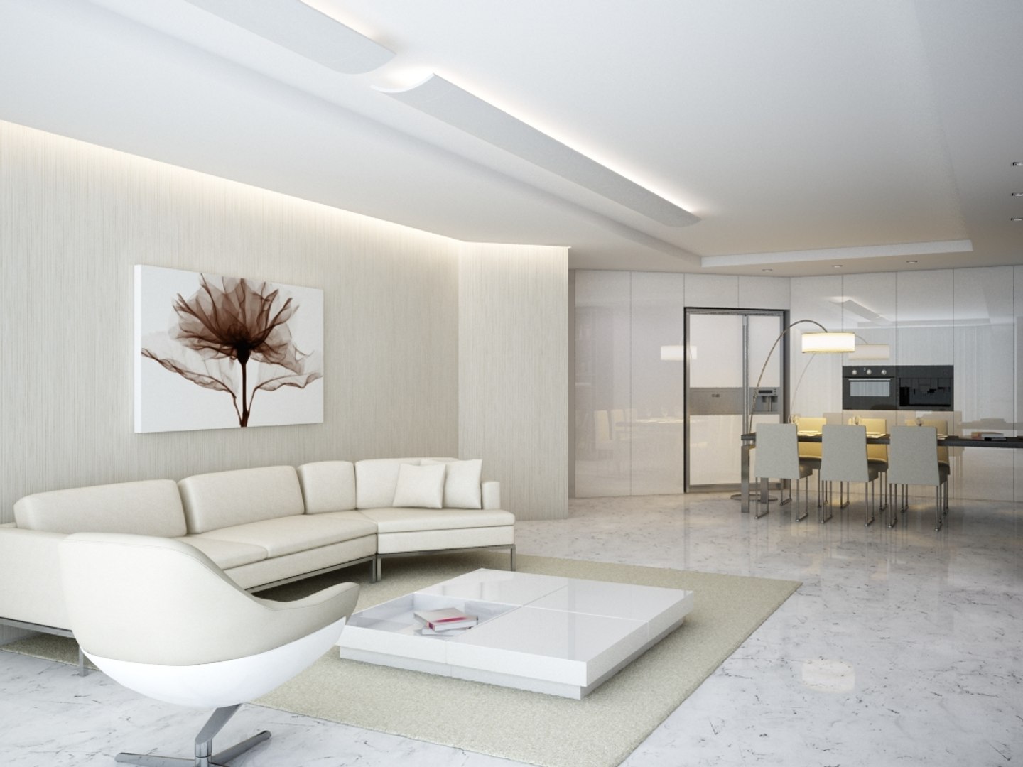 3d Model White Modern Living Room