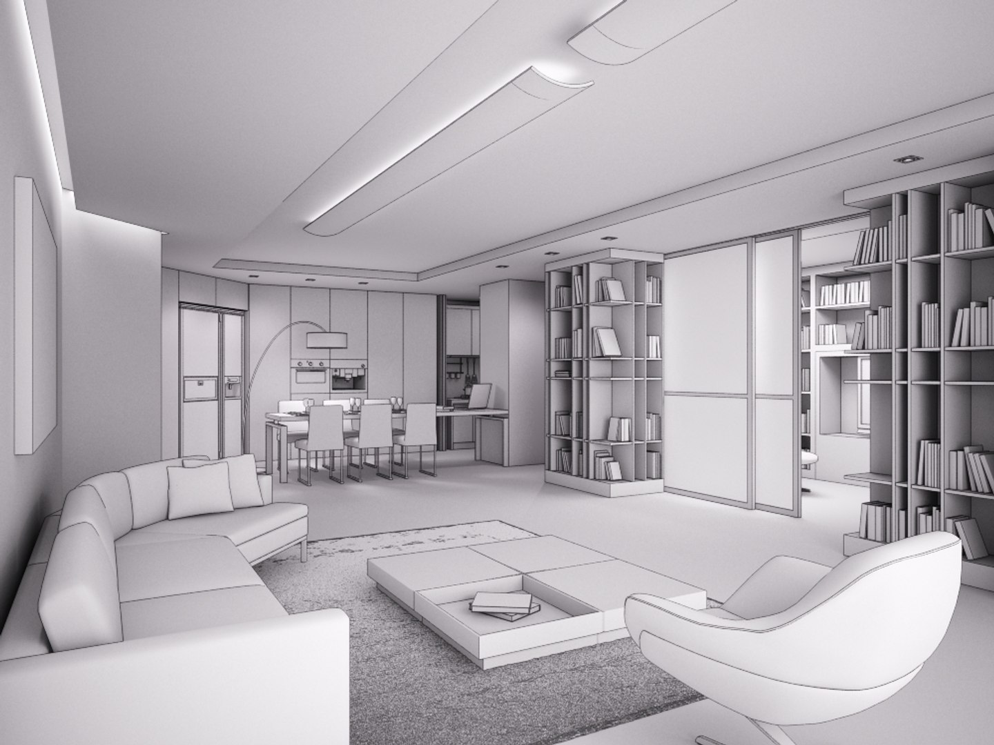 3d Model White Modern Living Room