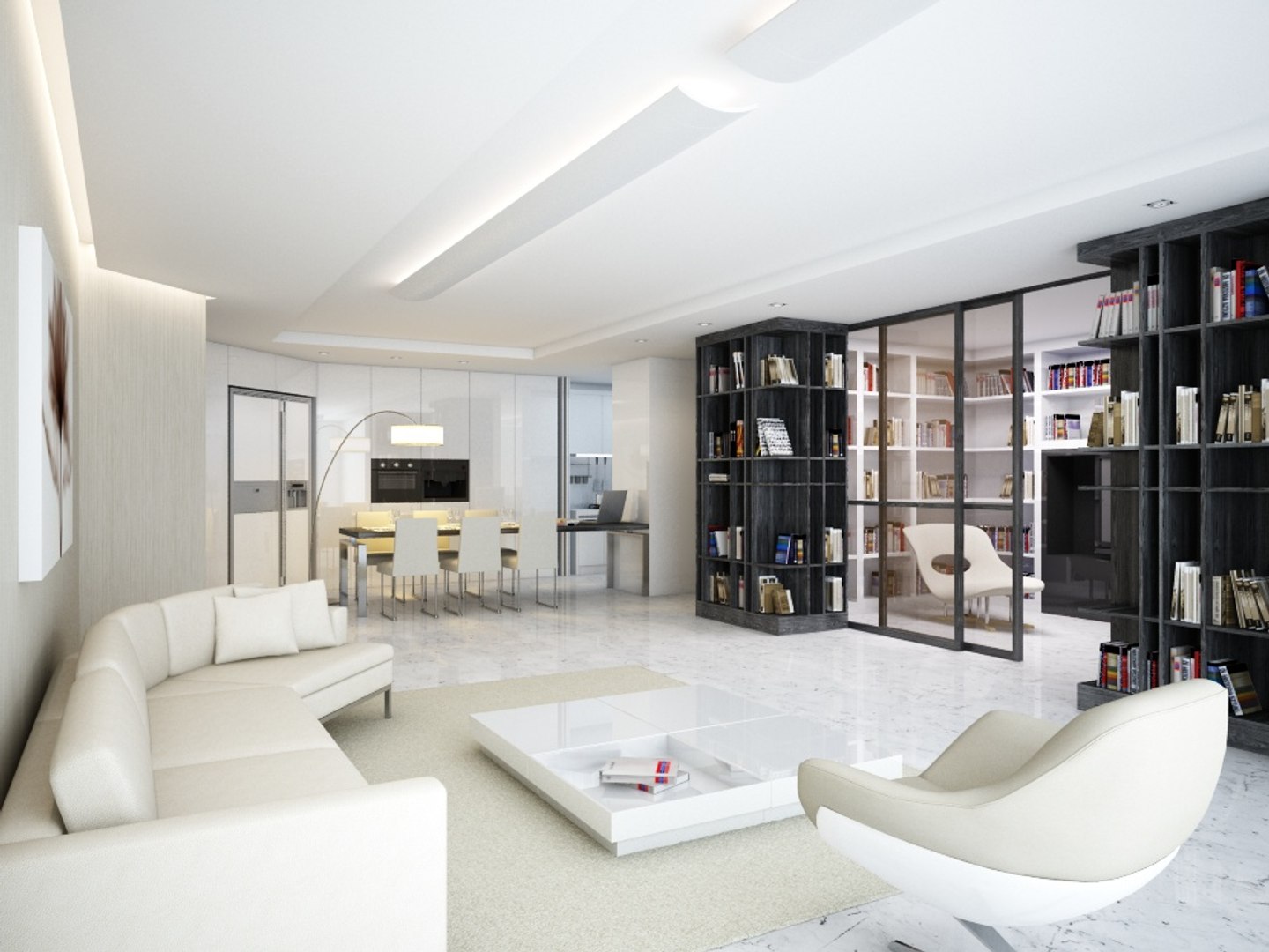 3d Model White Modern Living Room