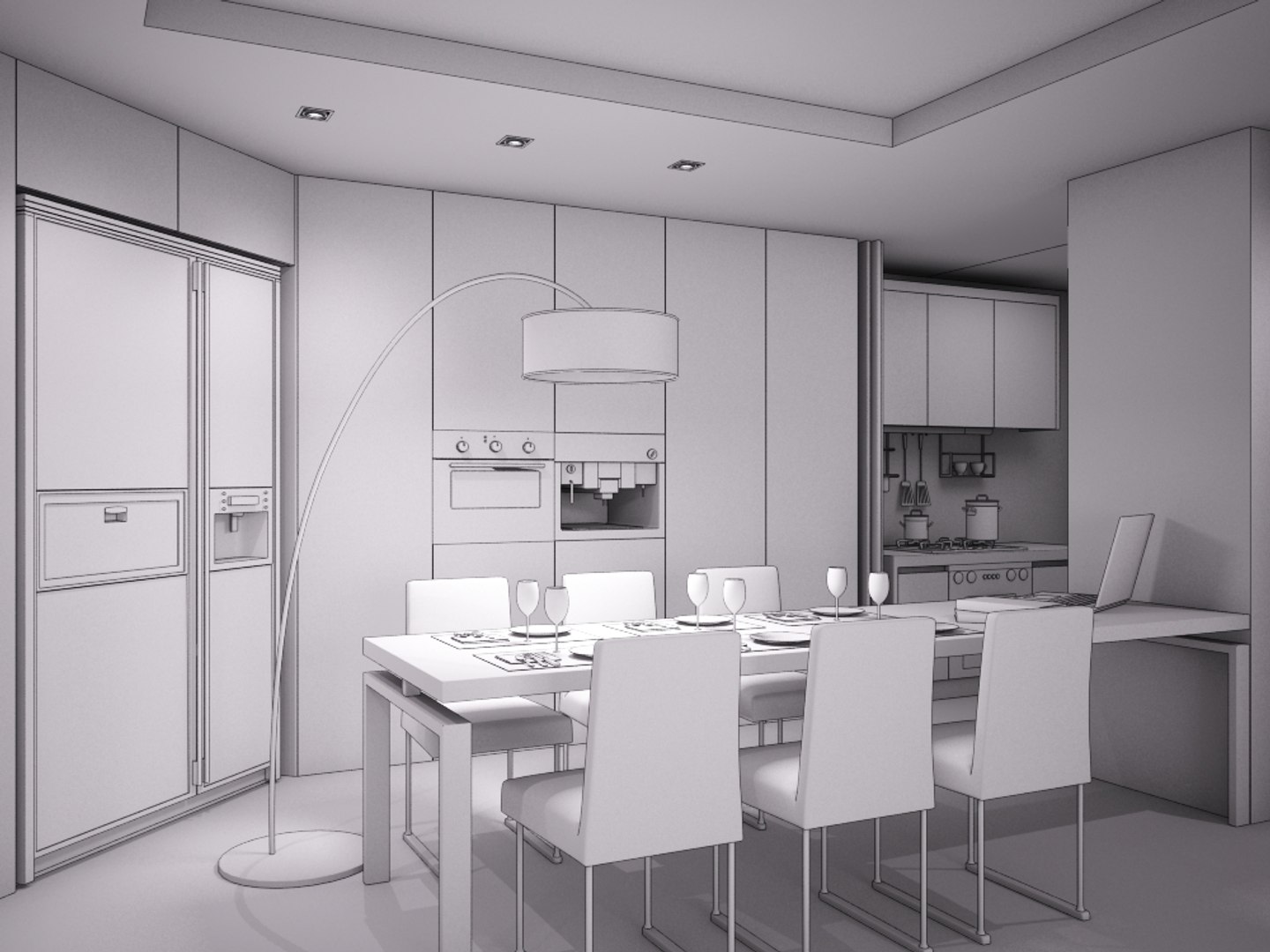 3d Model White Modern Living Room