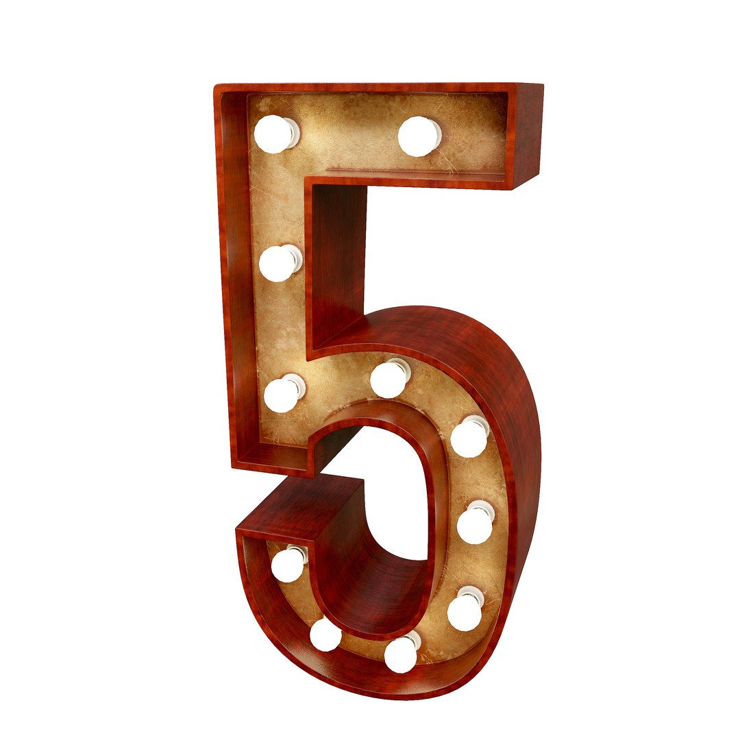 3D Marquee Number Five Light Bulb Wooden Glow Sign 3dmodel - TurboSquid ...