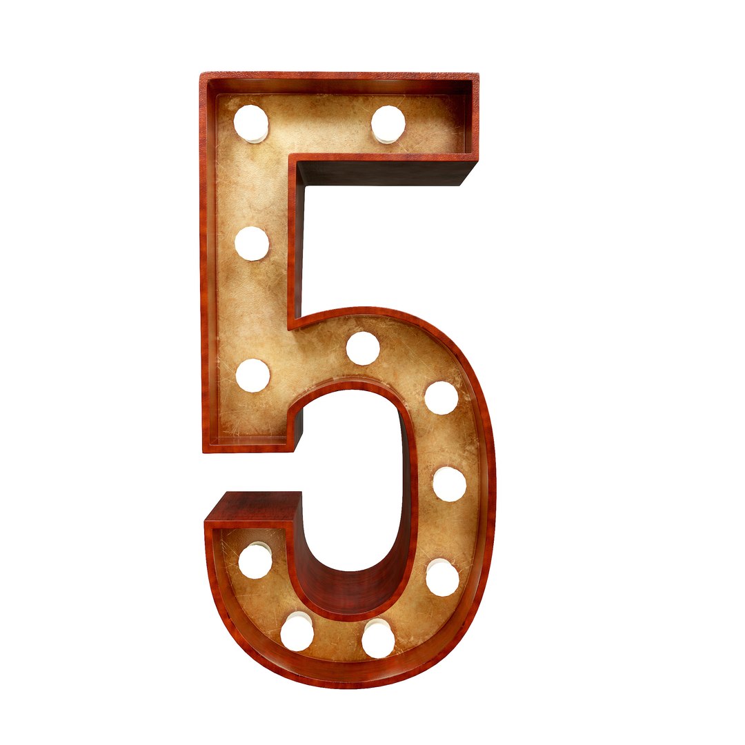 3D Marquee Number Five Light Bulb Wooden Glow Sign 3dmodel - TurboSquid ...