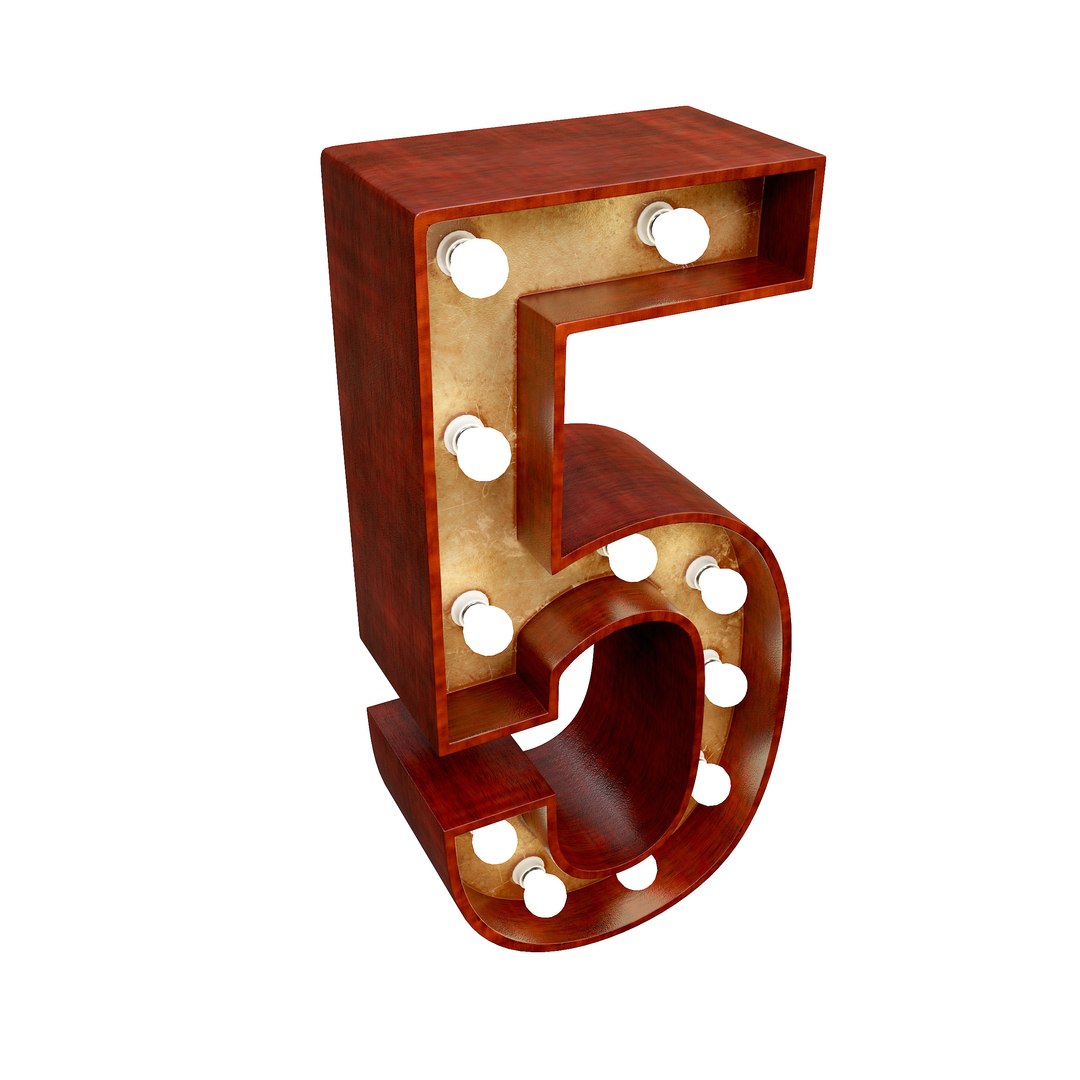 3D Marquee Number Five Light Bulb Wooden Glow Sign 3dmodel - TurboSquid ...