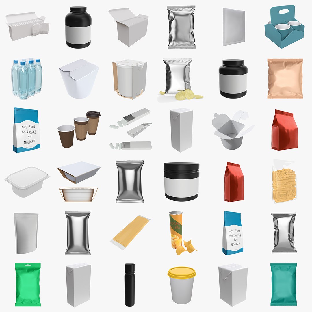 Food Containers Packages And Juice Boxes Mock-up Collection 3D Model ...