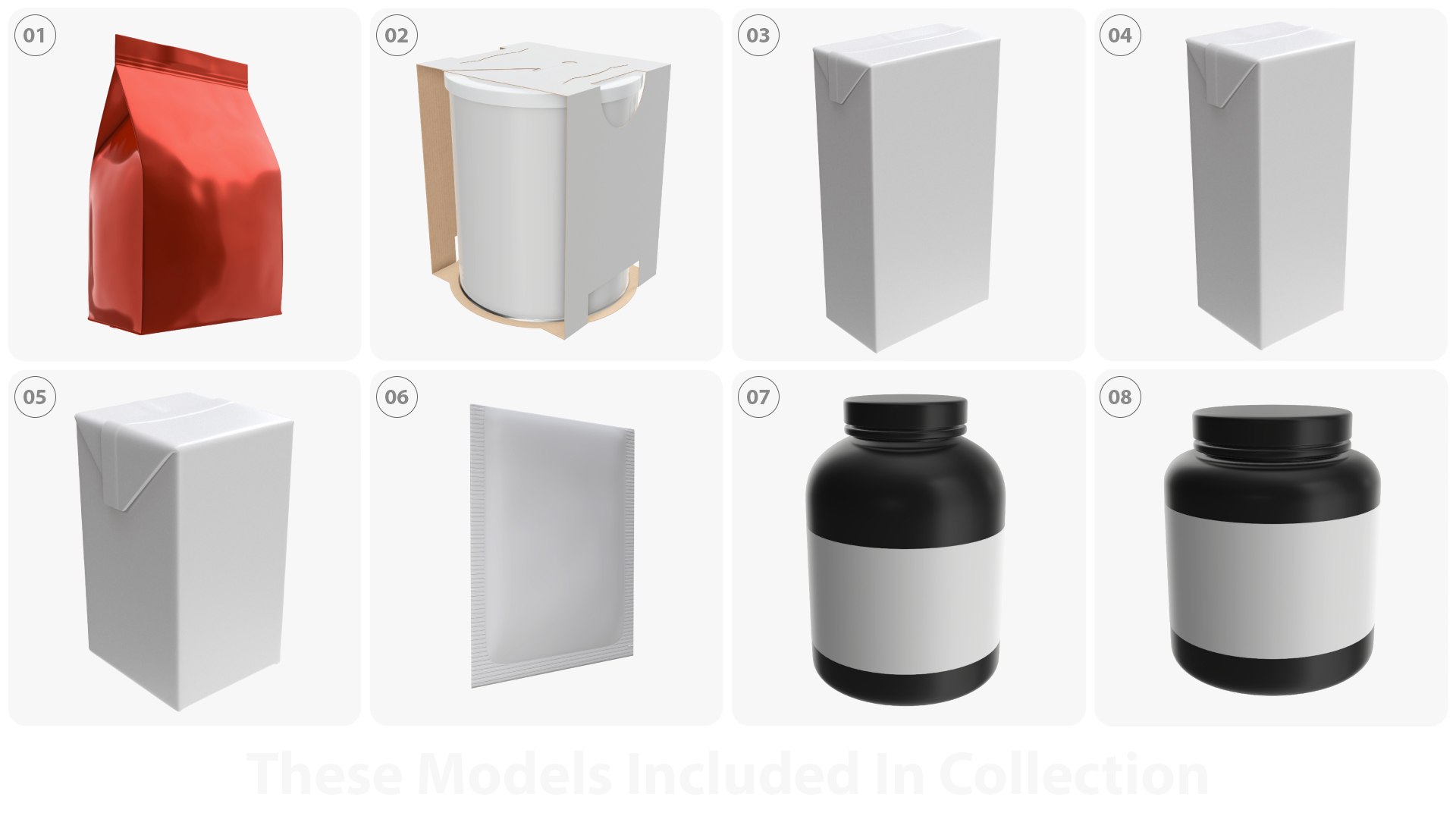Food Containers Packages And Juice Boxes Mock-up Collection 3D Model ...