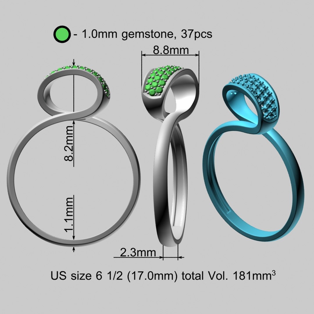 Pave Set Gems Gold Ring 3D - TurboSquid 1778558