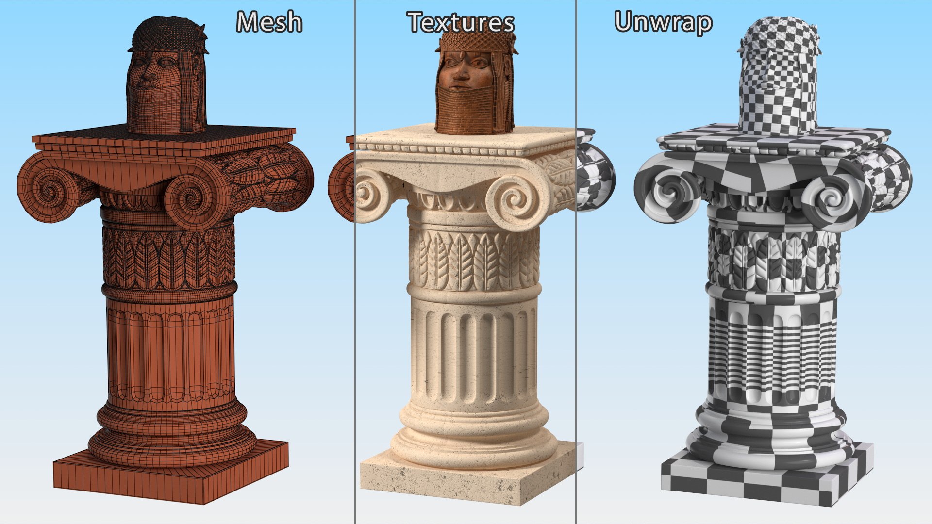 3D Column With Benin Head Sculpture Model - TurboSquid 2237164