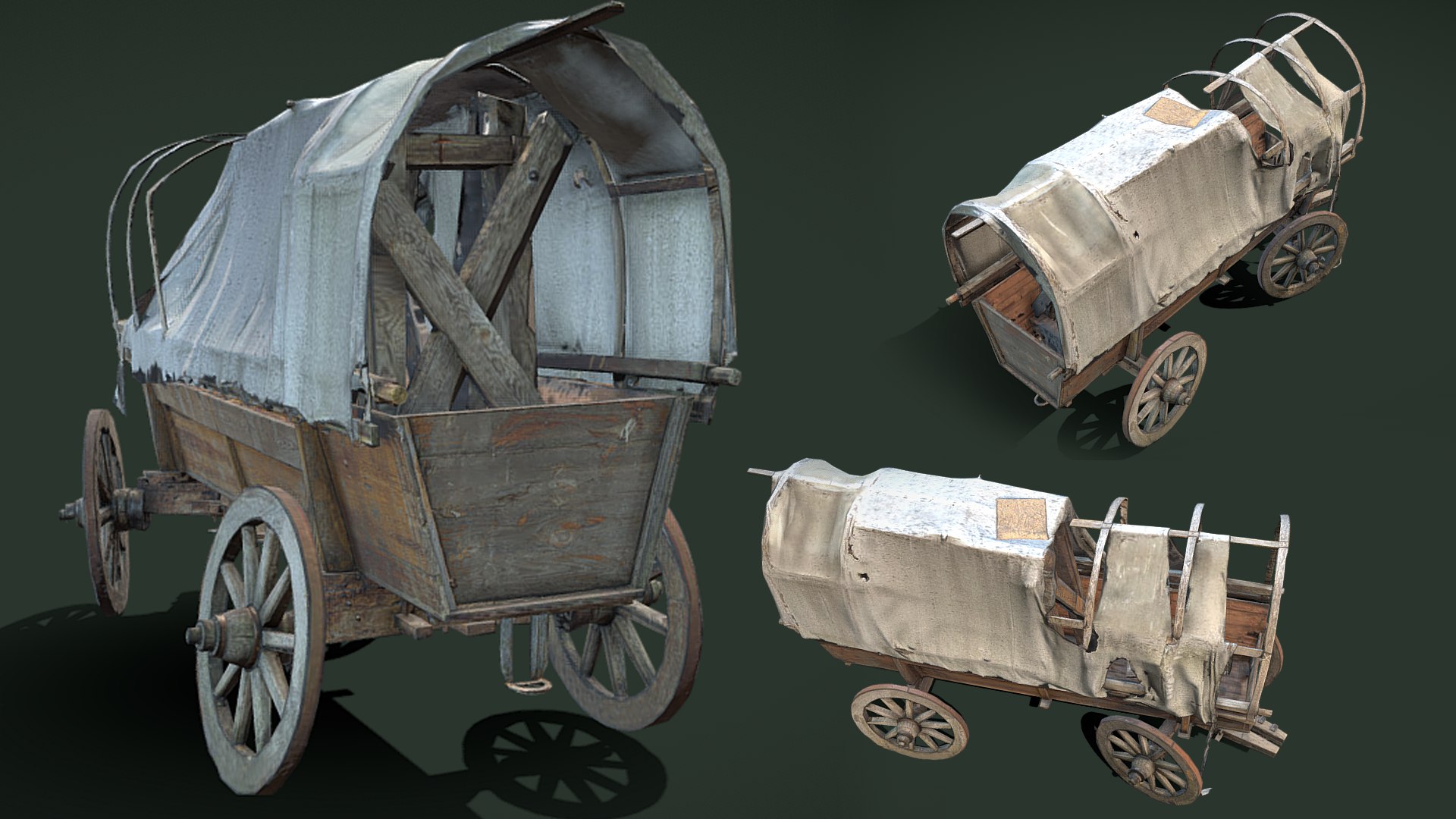 3D Covered Wagon Model Game Ready Kitbash Textured model - TurboSquid ...