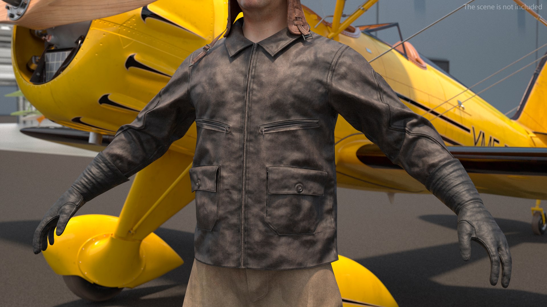 Pilot Leather Jacket With Gloves 3D Model - TurboSquid 2239707