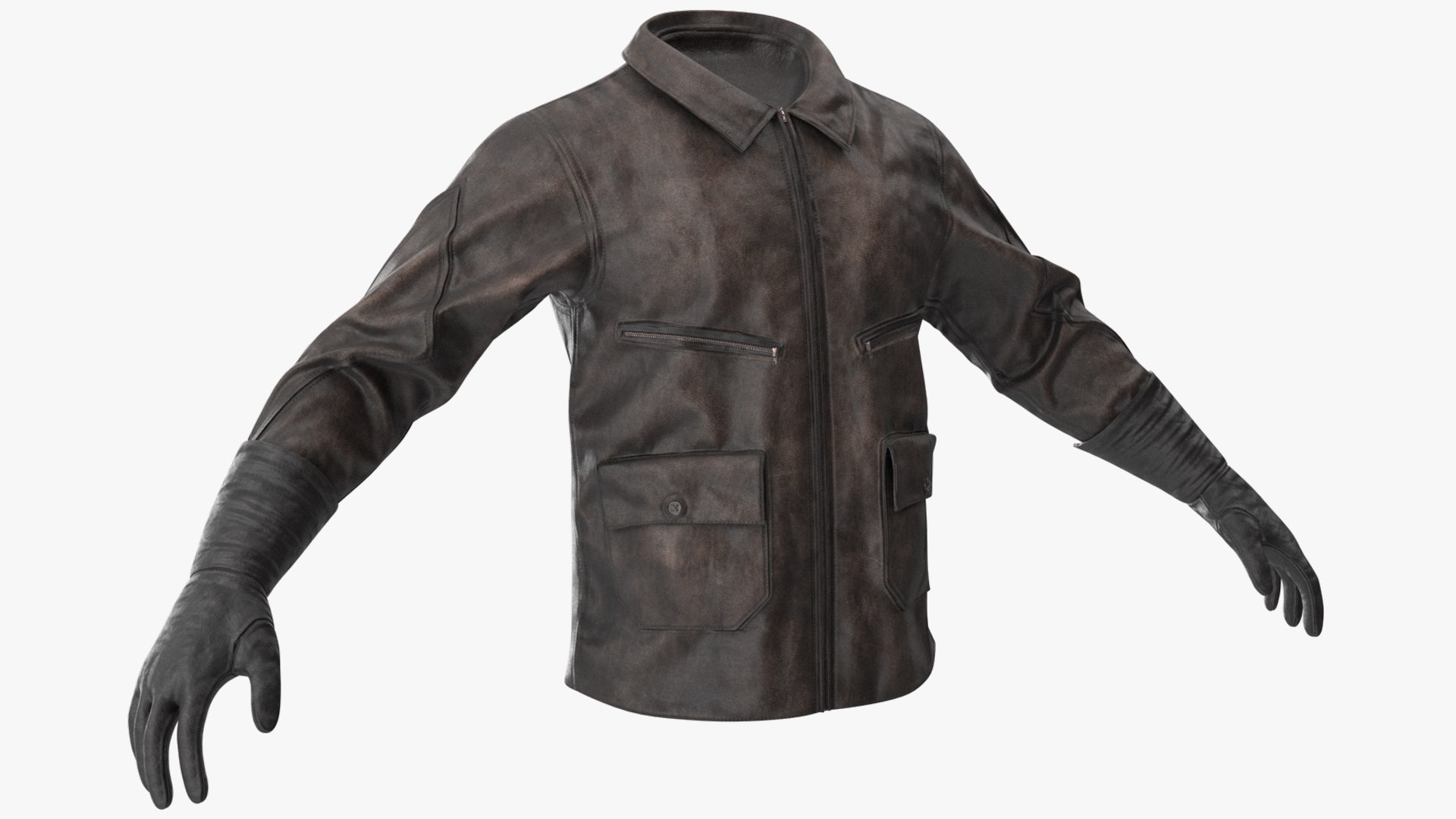 Pilot Leather Jacket With Gloves 3D Model - TurboSquid 2239707