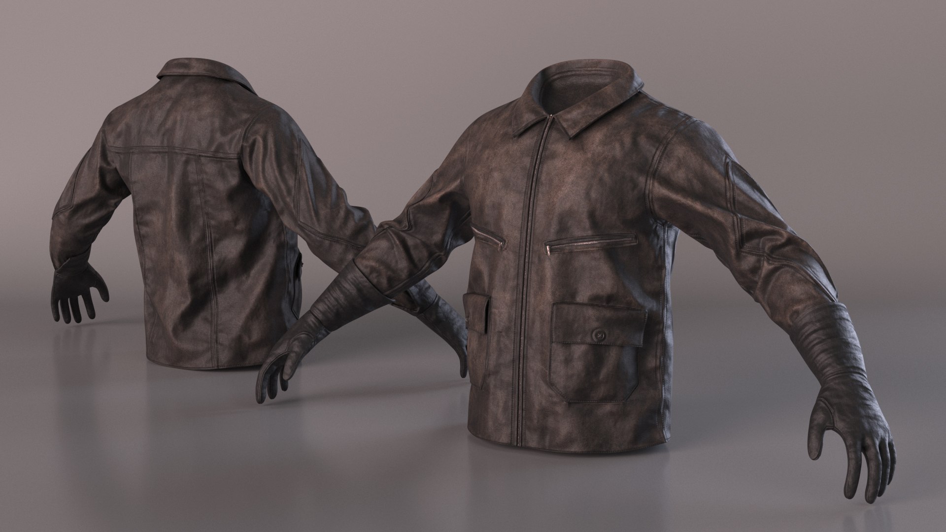 Pilot Leather Jacket With Gloves 3D Model - TurboSquid 2239707