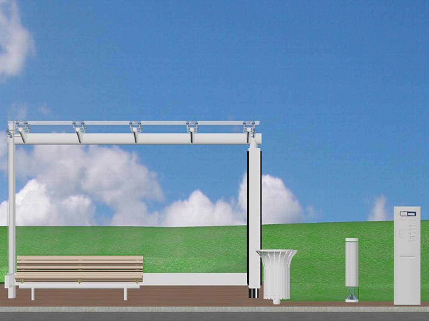 Free Busstop Garbagecan Bench 3d Model