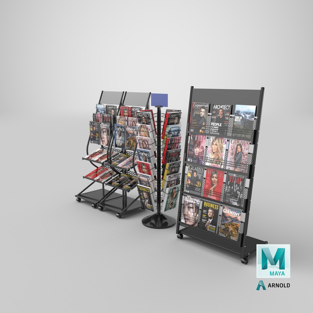 Detailed Magazine Rack With Magazines 01 3D Model - TurboSquid 2131163