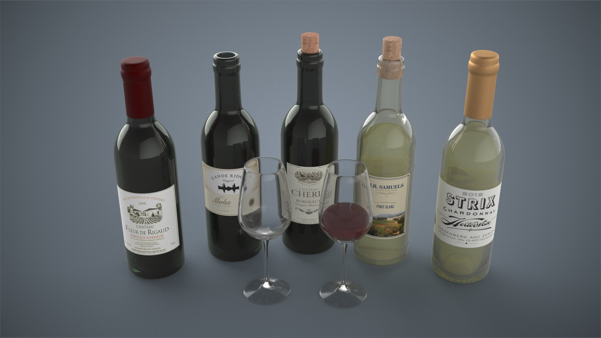 Bottles wine glasses model - TurboSquid 1149759