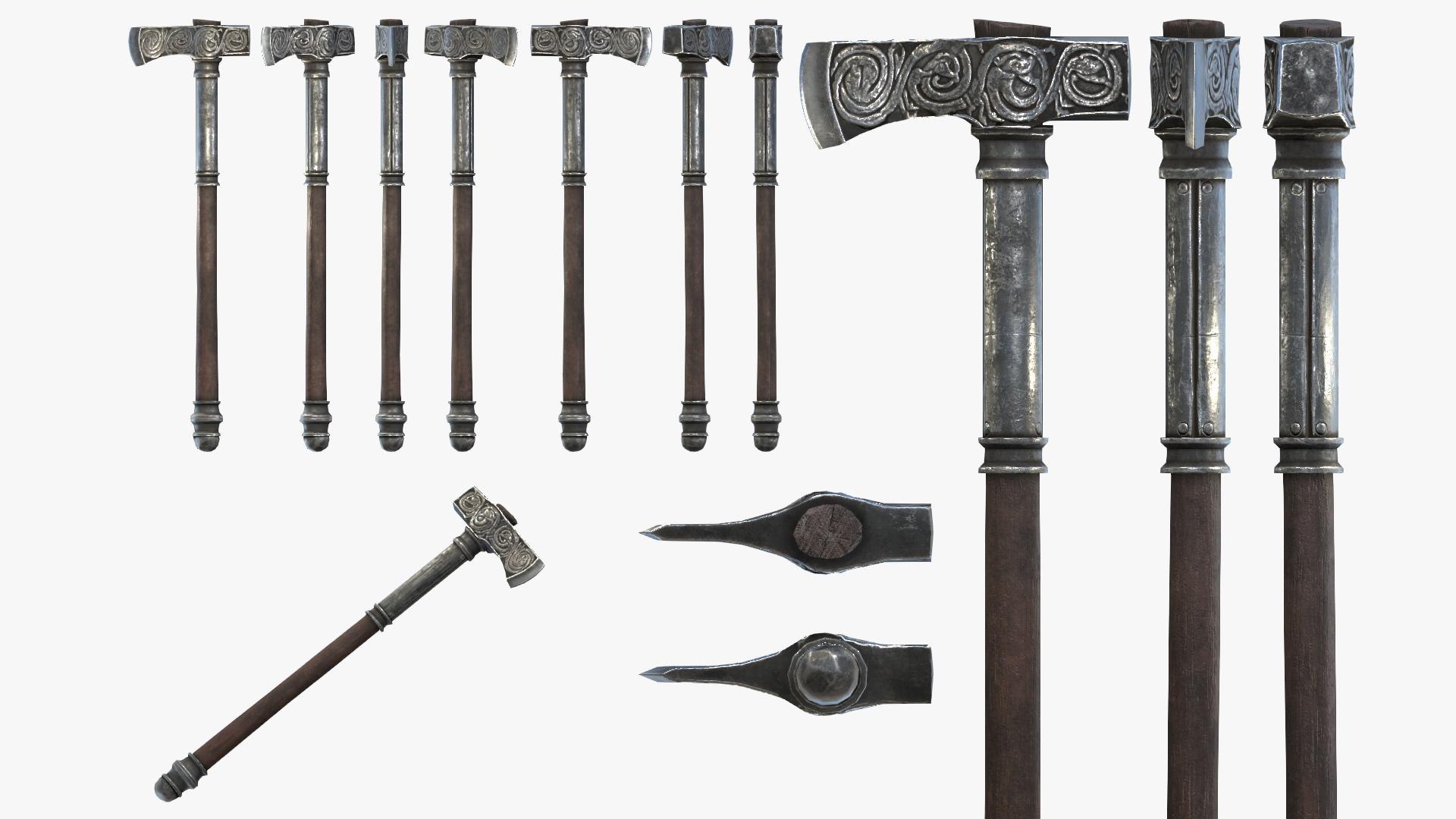 3D Fantasy Axe RPG Splitting Maul Pickaxe Mattock Double Axe Great Axe ...