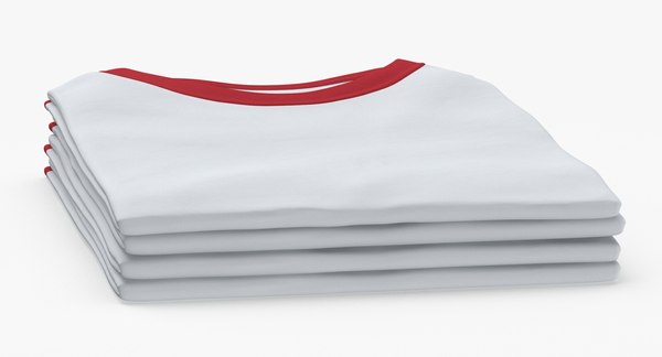 3D Female Crew Neck Folded Stacked White and Red 01 - TurboSquid 1818820