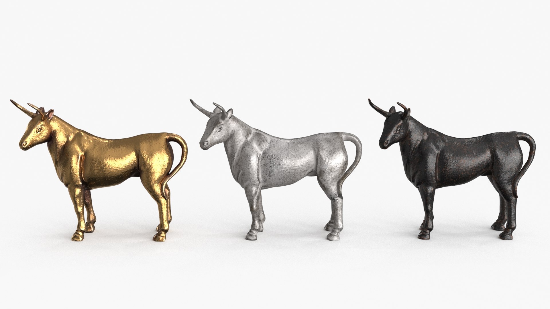 3D Brook Iron Bull Figurine 3 Color Model - TurboSquid 2233584