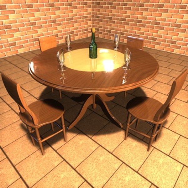 scene wood table chairs 3d model