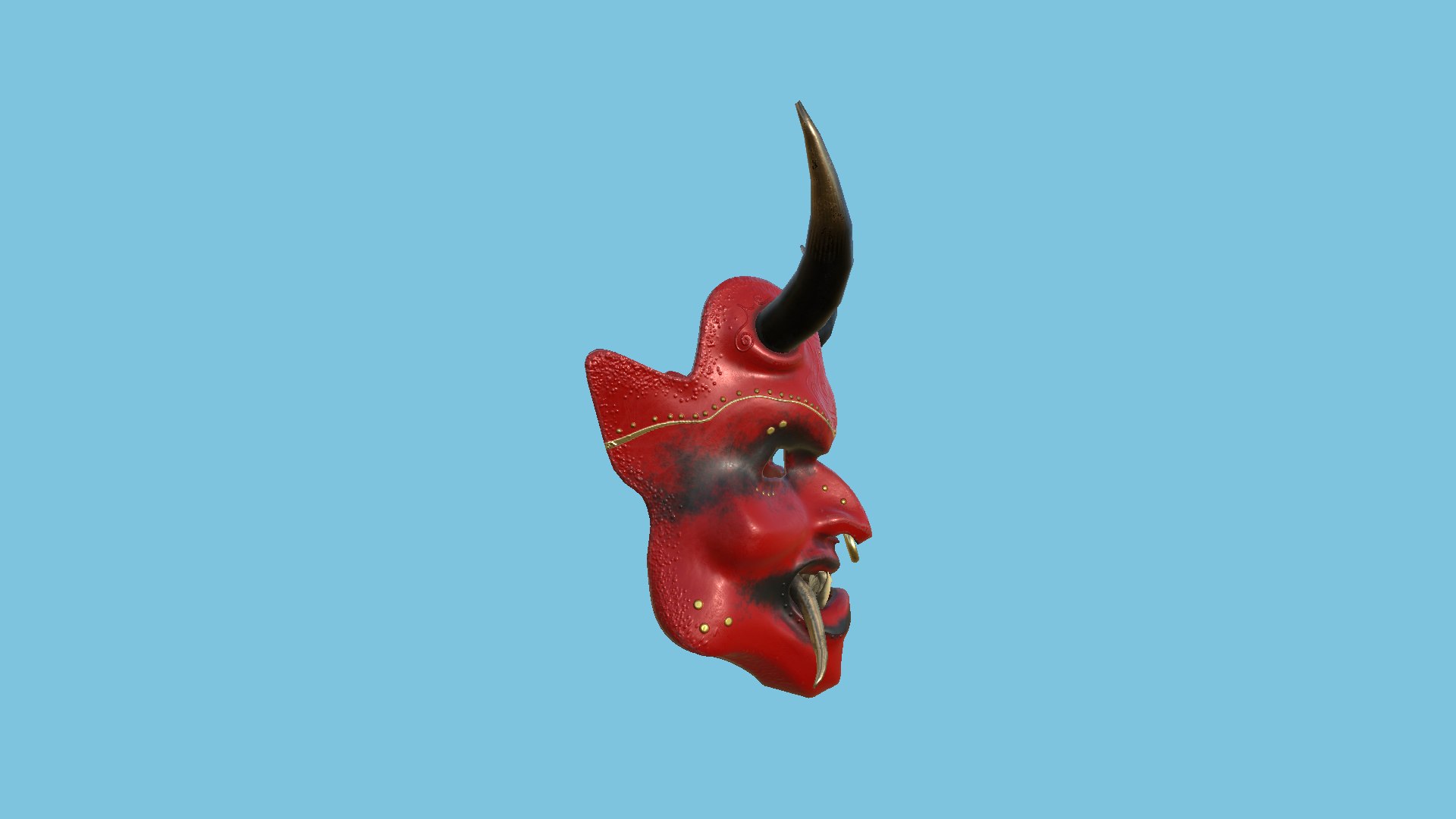 Oni Mask 01 Red Gold - Hannya Fantasy Character Design 3D Model ...