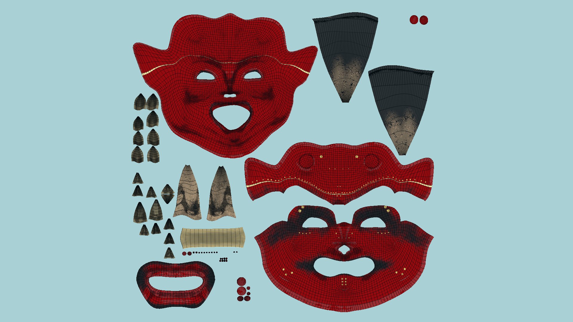 Oni Mask 01 Red Gold - Hannya Fantasy Character Design 3D Model ...
