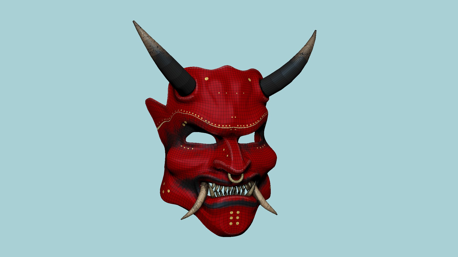 Oni Mask 01 Red Gold - Hannya Fantasy Character Design 3D Model ...