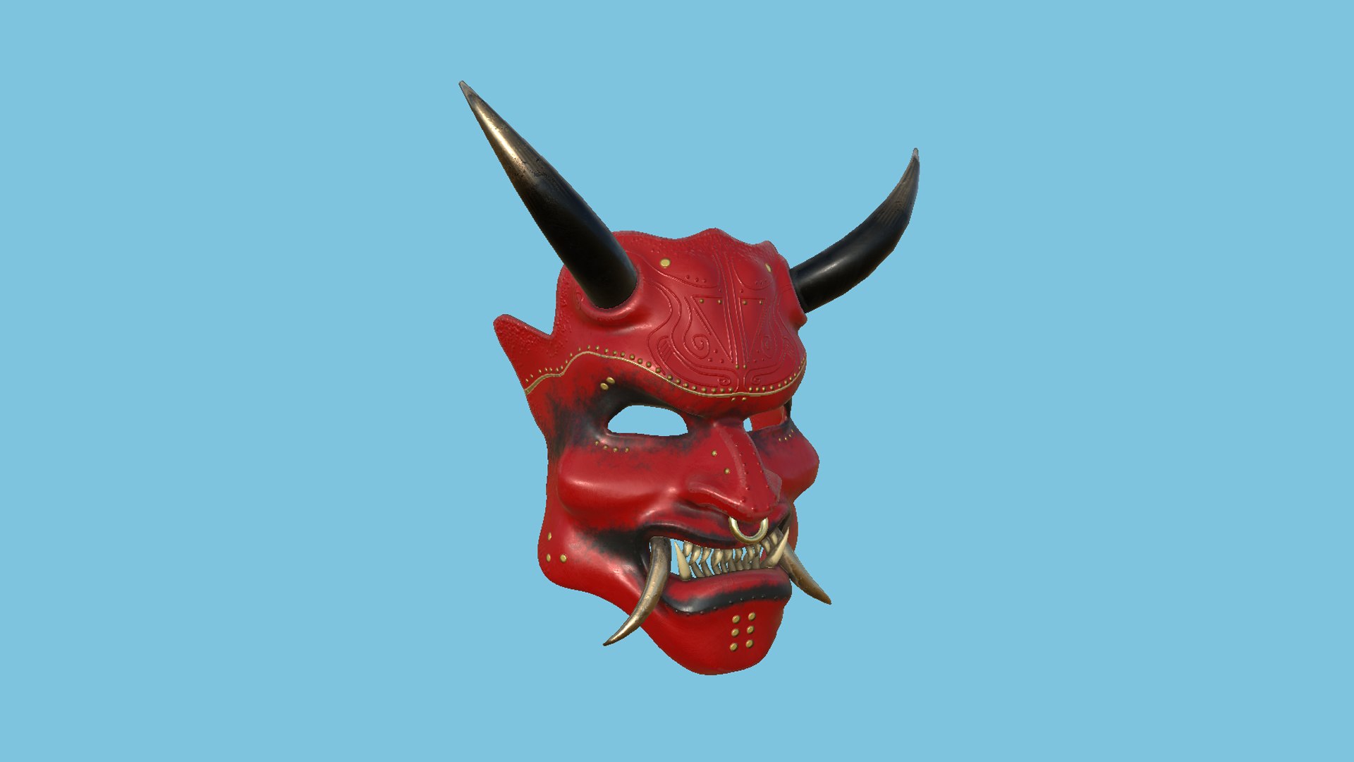 Oni Mask 01 Red Gold - Hannya Fantasy Character Design 3D Model ...