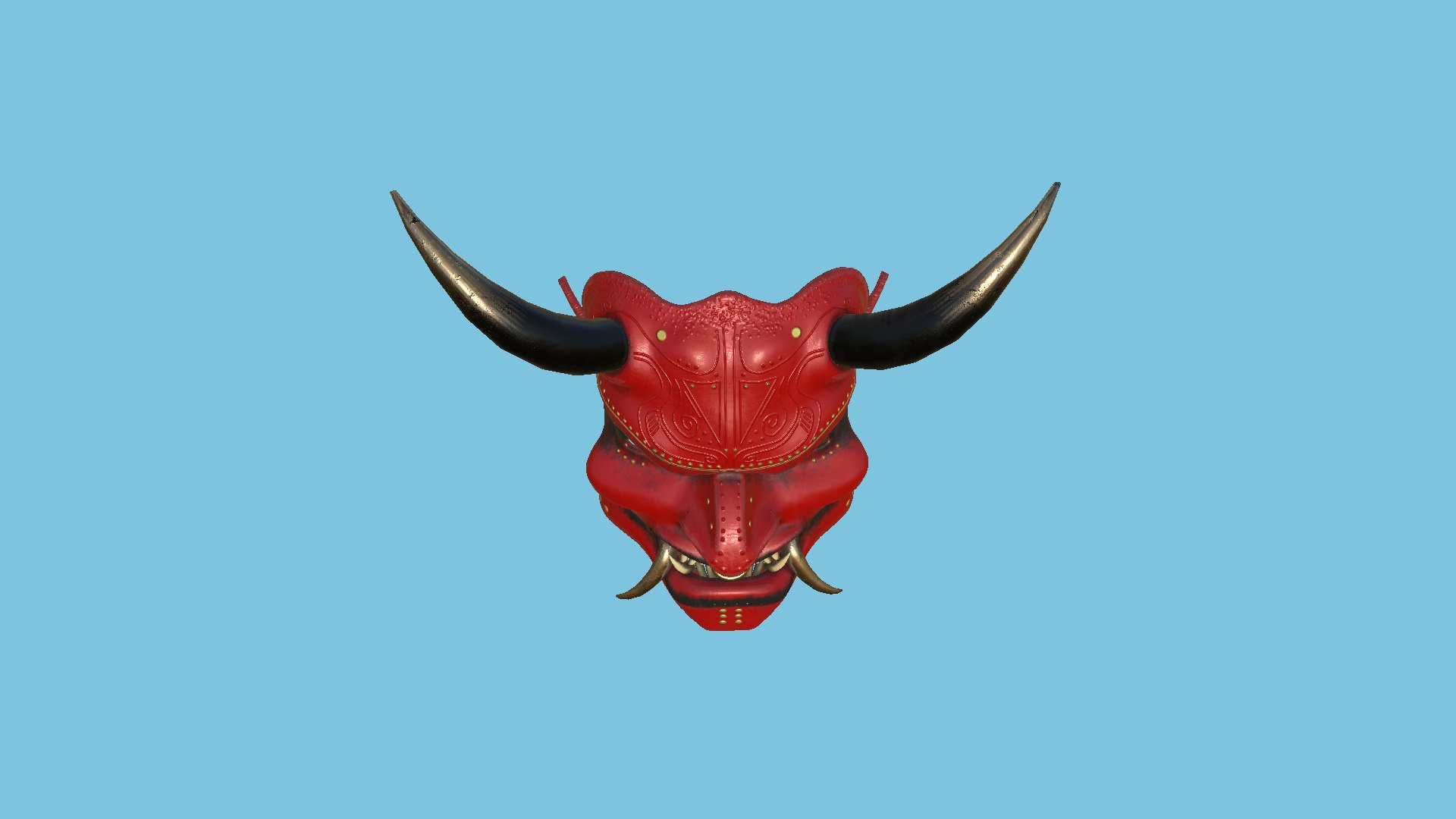 Oni Mask 01 Red Gold - Hannya Fantasy Character Design 3D Model ...