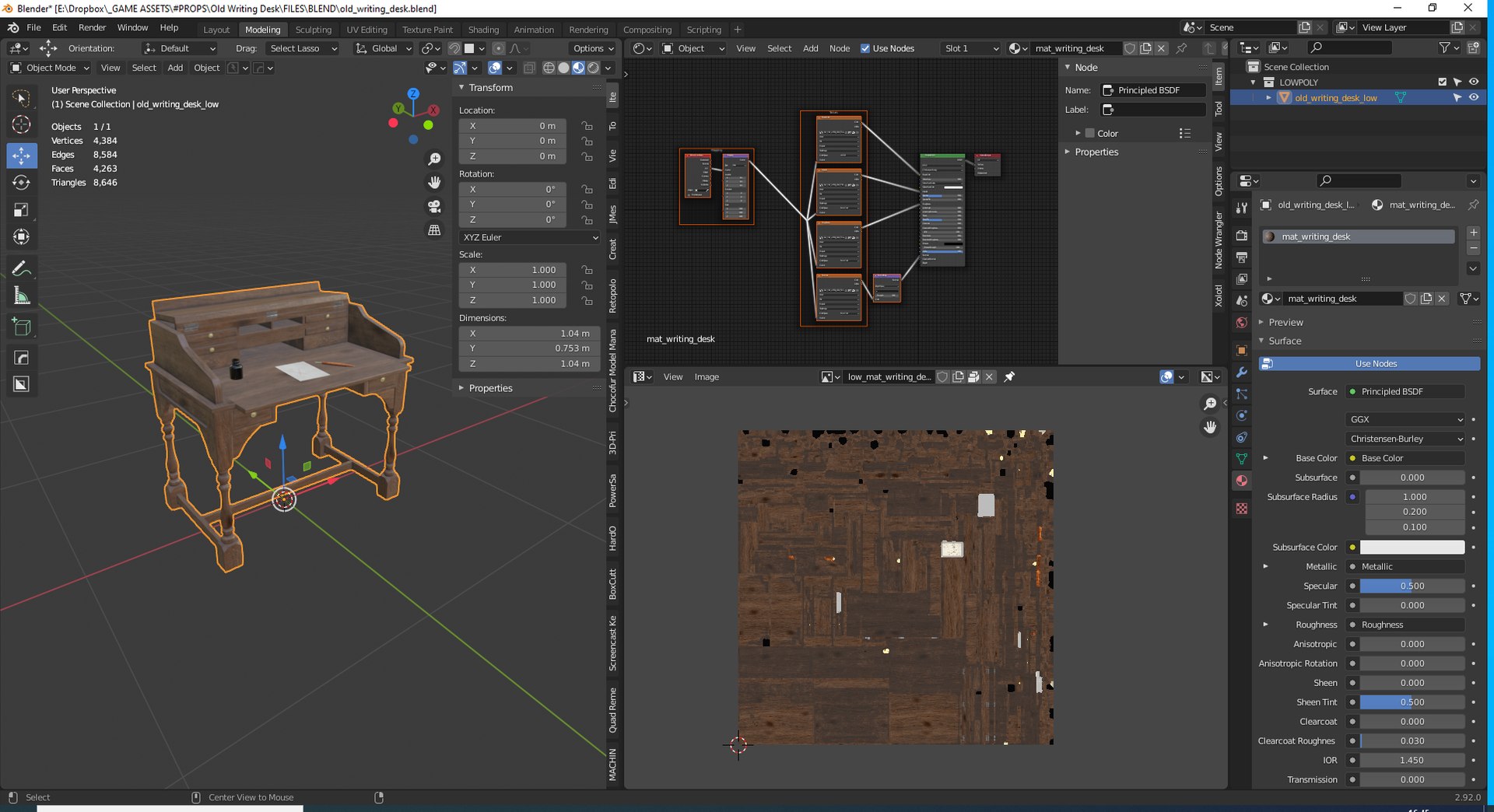 3D Model Old Writing Desk - Game Ready - TurboSquid 1836738