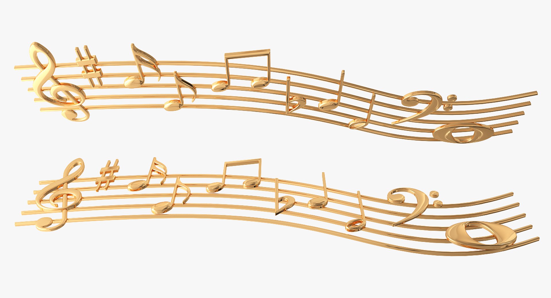 Golden Music Notes Waves 3D Model - TurboSquid 1430094