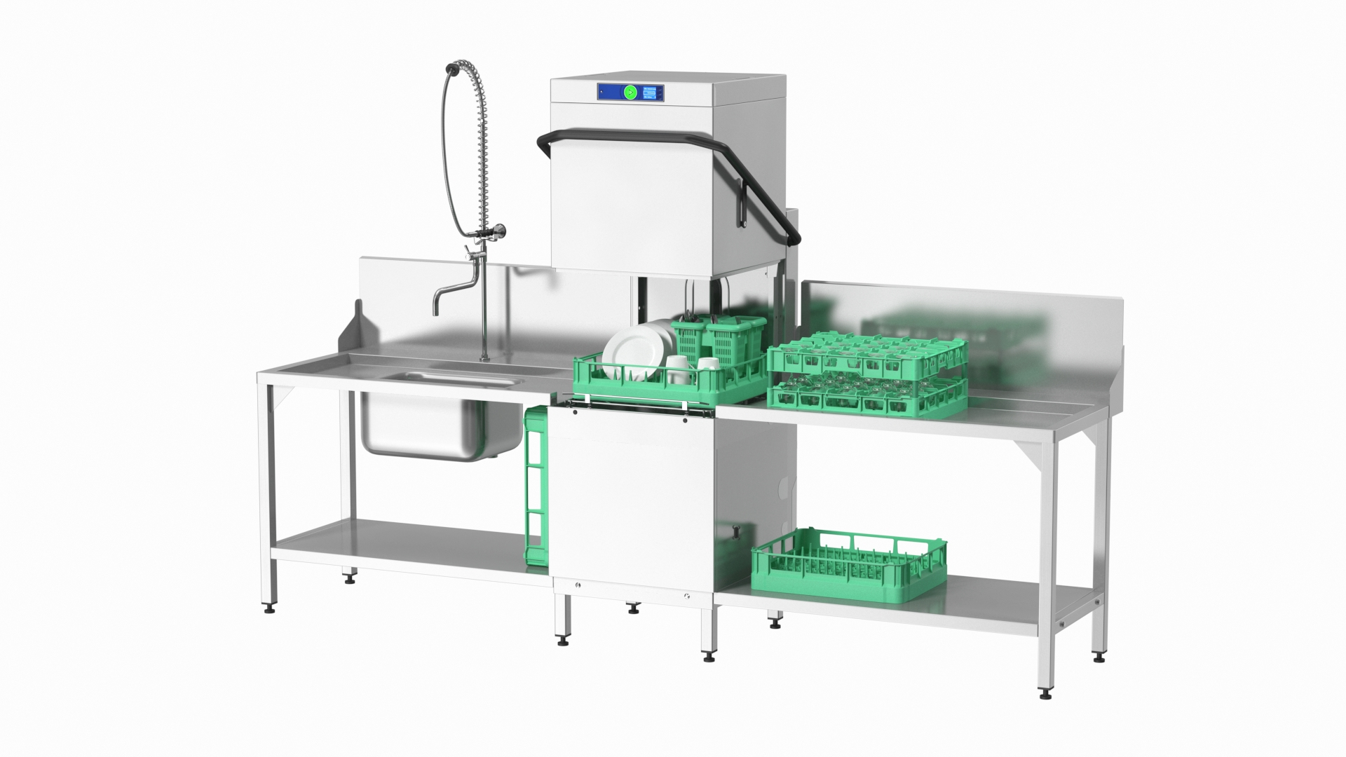3D Commercial Dishwasher With Dishes Rigged Model - TurboSquid 1980654