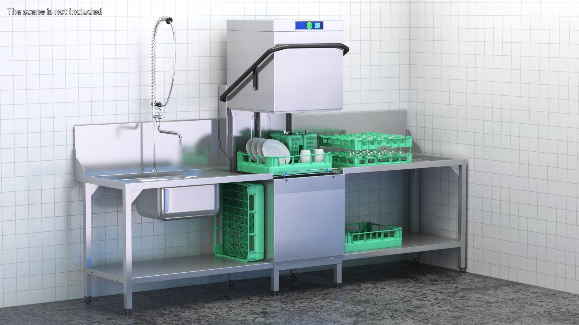 3D Commercial Dishwasher With Dishes Rigged Model - TurboSquid 1980654