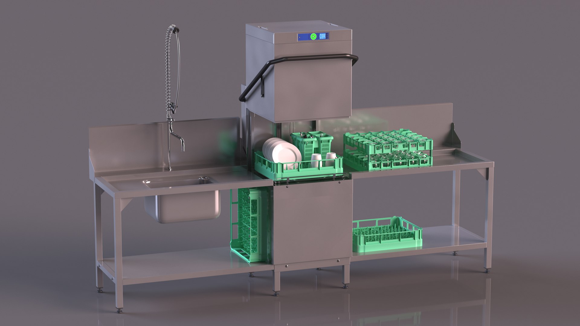 3D Commercial Dishwasher With Dishes Rigged Model - TurboSquid 1980654