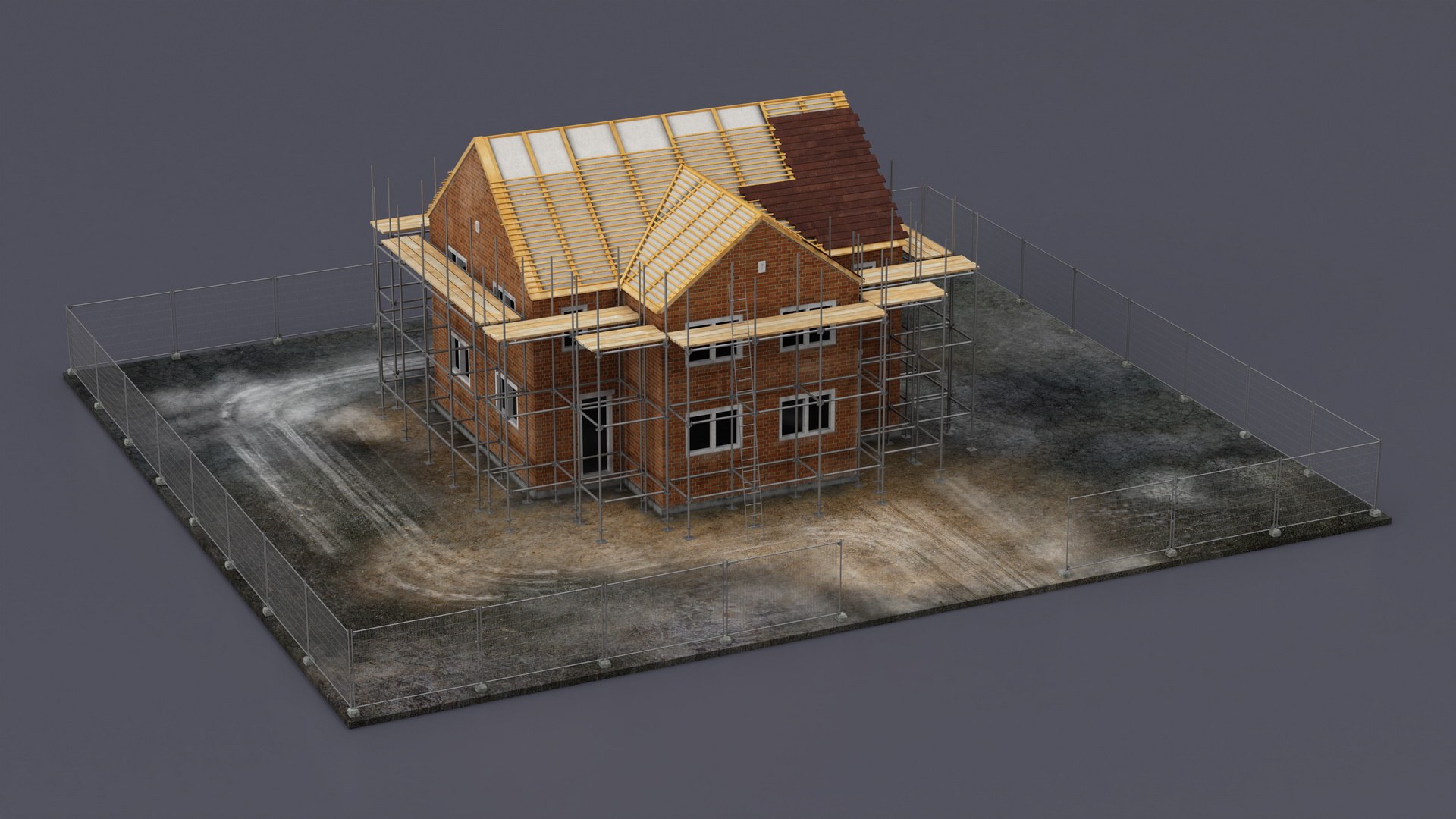 Construction Site House With Scaffolding 3D Model - TurboSquid 2270555