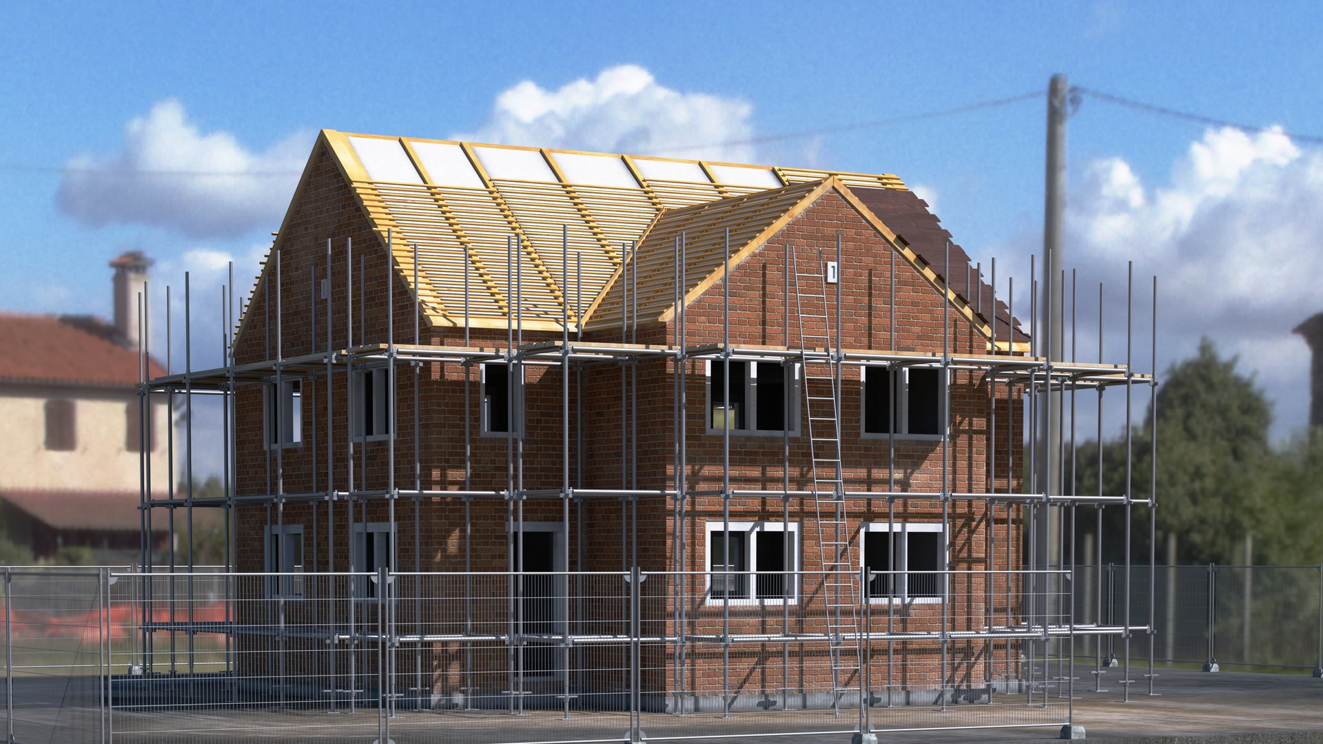 Construction Site House With Scaffolding 3D Model - TurboSquid 2270555