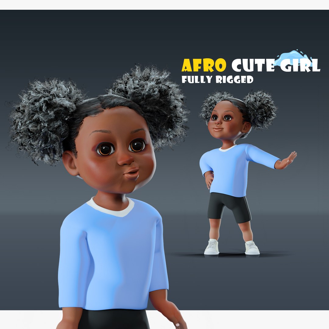 Afro Girl - Rigged Cartoon Character 3D Model - TurboSquid 2283526