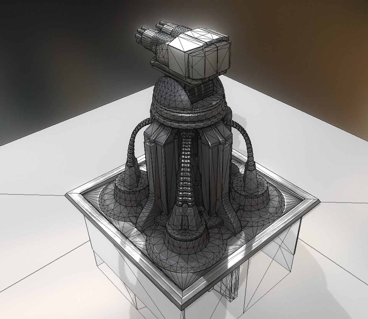 3d futuristic gatling gun tower model