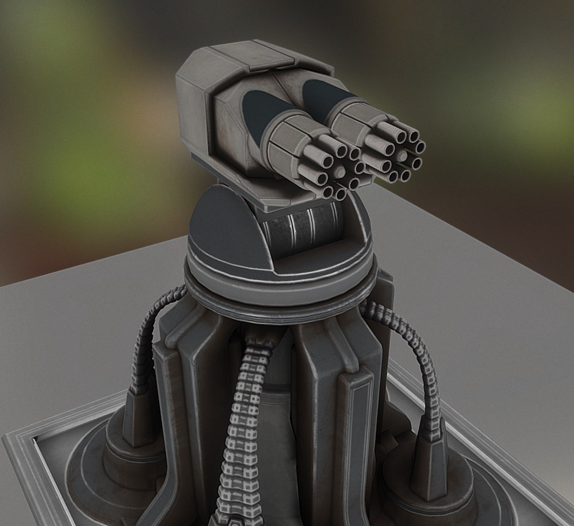 3d futuristic gatling gun tower model