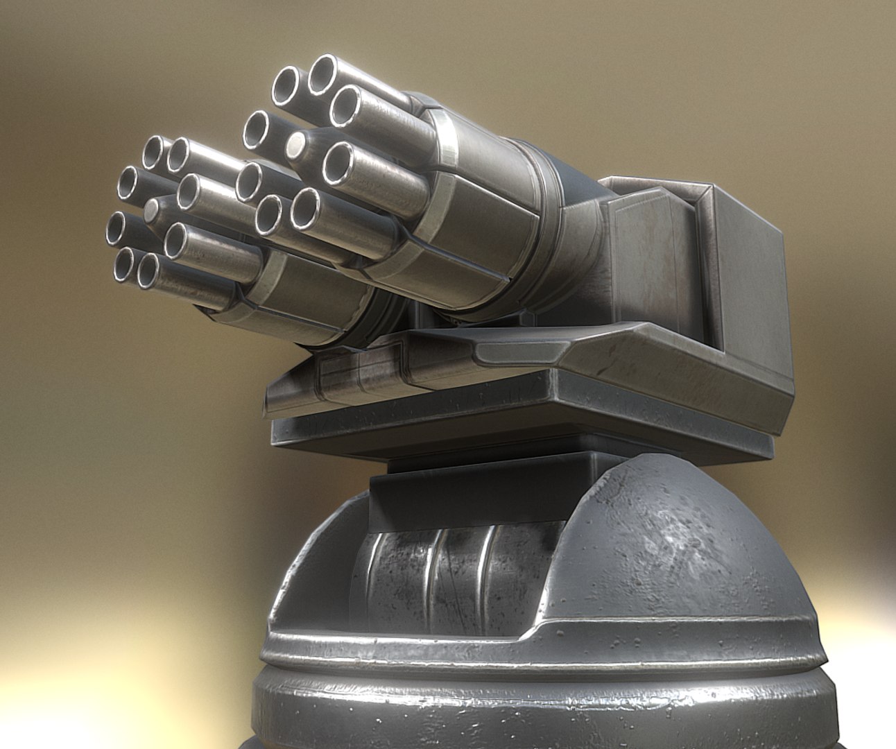 3d futuristic gatling gun tower model
