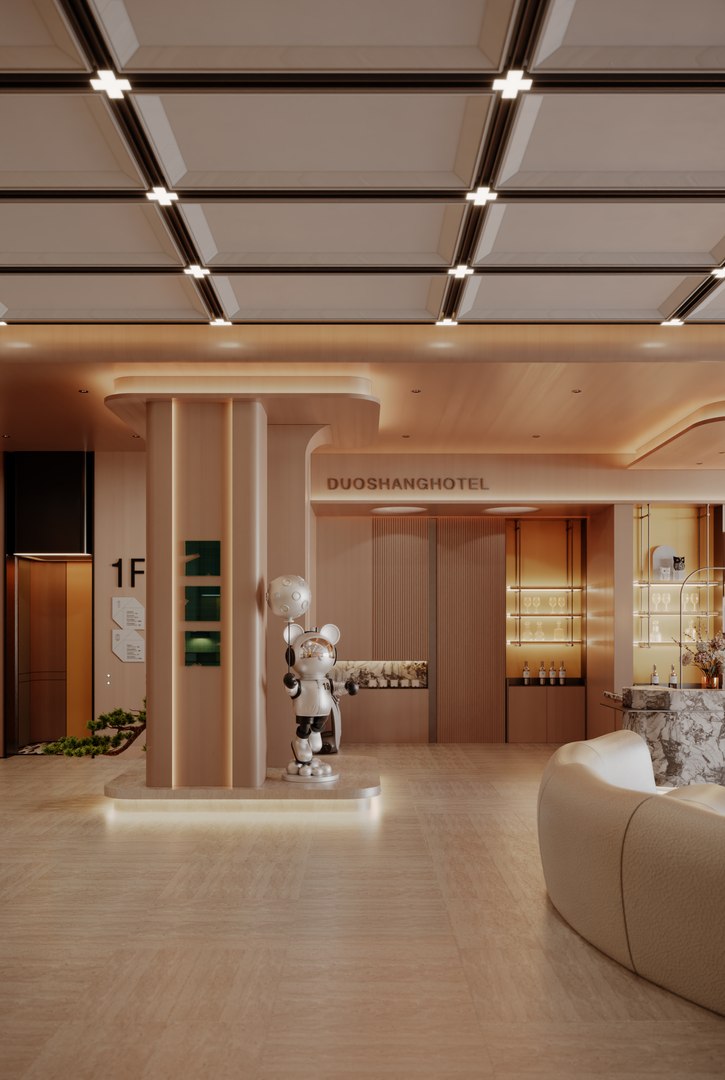 3D Model Modern Log Art Hotel Front Desk Lobby - TurboSquid 2339366